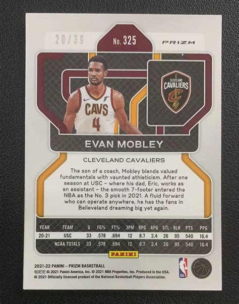 2021 22 Panini Prizm Evan Mobley Rc 新秀 骑士 莫布利 莫布里 39编 蓝圈圈折 瑕疵如图【v025 Cp