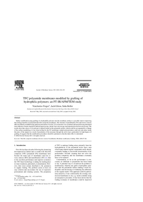 Pdf Tfc Polyamide Membranes Modified By Grafting Of Hydrophilic