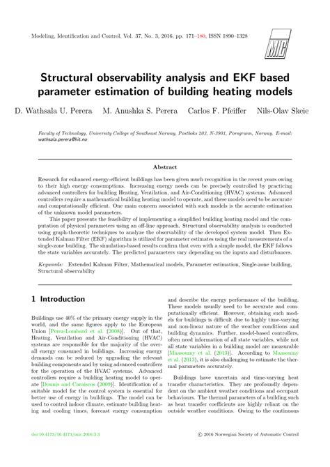Pdf Structural Observability Analysis And Ekf Based Parameter