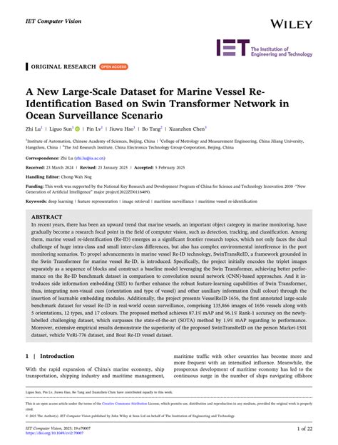 Pdf A New Large‐scale Dataset For Marine Vessel Re‐identification Based On Swin Transformer