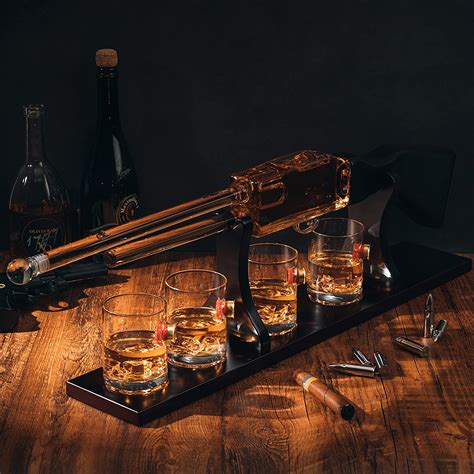 Shotgun Rifle Wine And Whiskey Decanter Set 20oz With Bullet Glasses By
