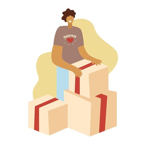 Voluntário Embalando Caixas De Doação Vetor Premium