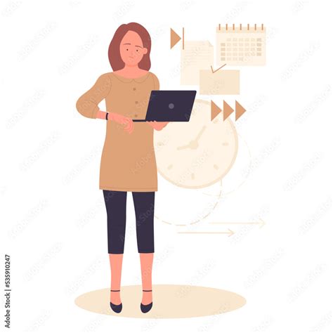 Working Time Management Employee Effective Work Task Deadline Period Vector Illustration Stock