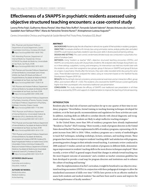Pdf Effectiveness Of A Snapps In Psychiatric Residents Assessed Using Objective Structured