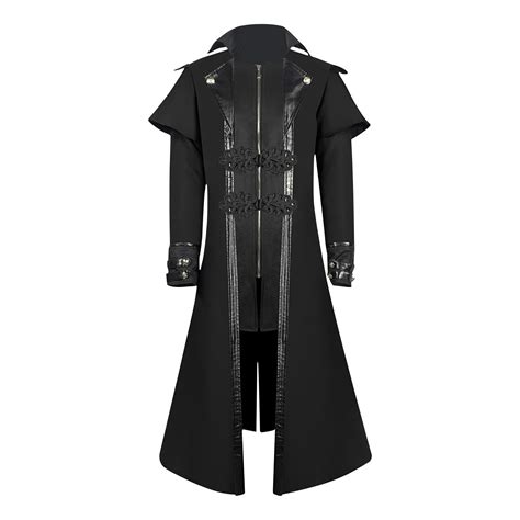 Wreesh Mens Steampunk Long Trench Coat Gothic Vintage Tailcoat Jacket