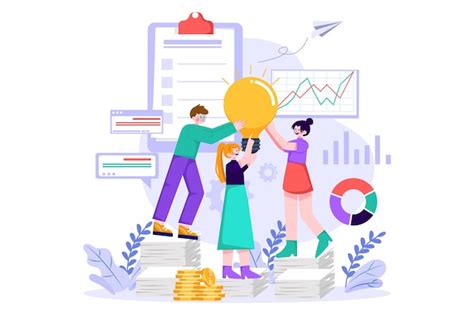 흰색 배경에 창의적인 아이디어 그림 개념을 생성하는 비즈니스 팀 프리미엄 벡터