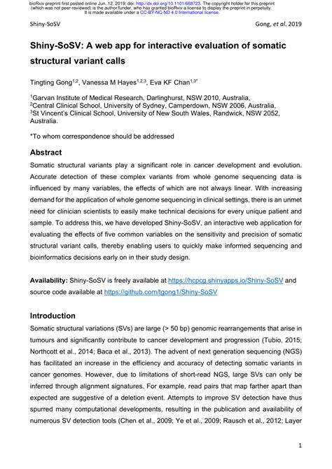 Pdf Shiny Sosv A Web App For Interactive Evaluation Of Somatic