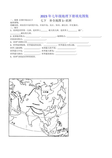 2023年人教版七年级地理下册期末复习 知识点填充图集（无答案） 21世纪教育网