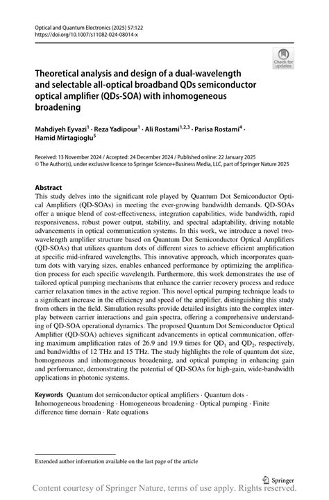 Theoretical Analysis And Design Of A Dual Wavelength And Selectable All Optical Broadband Qds