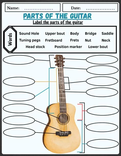 Parts Of A Guitarguitar Labeling Worksheetmusic Instrument Diagram