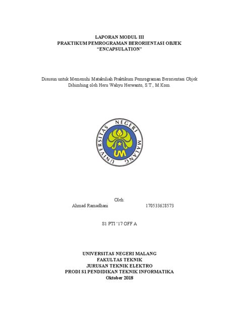 Laporan Modul Iii Praktikum Pemrograman Berorientasi Objek Encapsulation Pdf