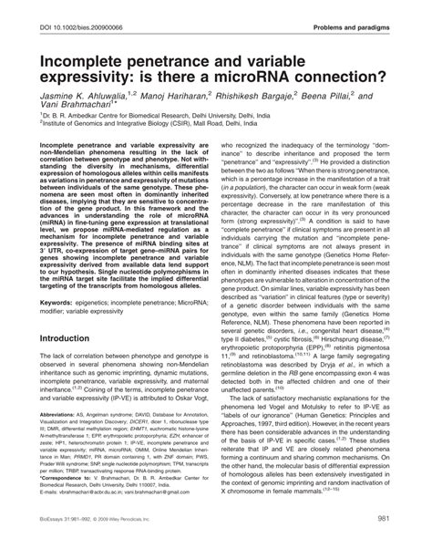 Pdf Incomplete Penetrance And Variable Expressivity Is There A Microrna Connection