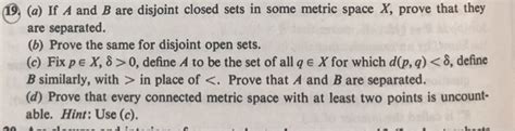 Solved A If A And B Are Disjoint Closed Sets In Some Chegg
