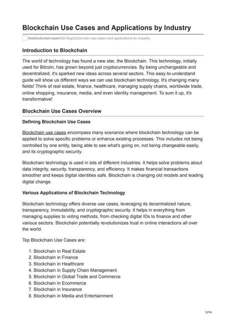 Blockchain Use Cases And Applications By Industrypdf