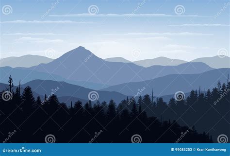 导航例证、风景视图与日落，日出、天空、云彩、山峰和森林网站背景的 向量例证 插画 包括有 冒险家 上升 99083253