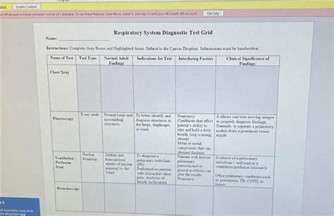 Solved Respiratory System Diagnostic Test Grid Chegg