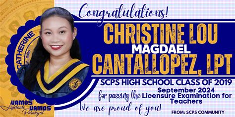 St Congratulations Christine Lou Magdael Cantallopez Lpt Scps High