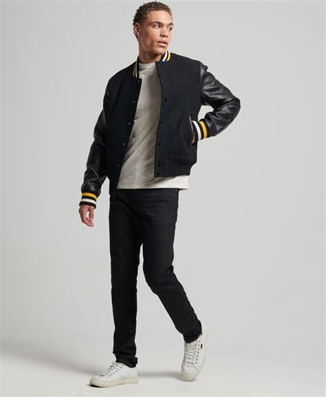 Men's - Vintage College Varsity Bomber Jacket in Vintage Black ...