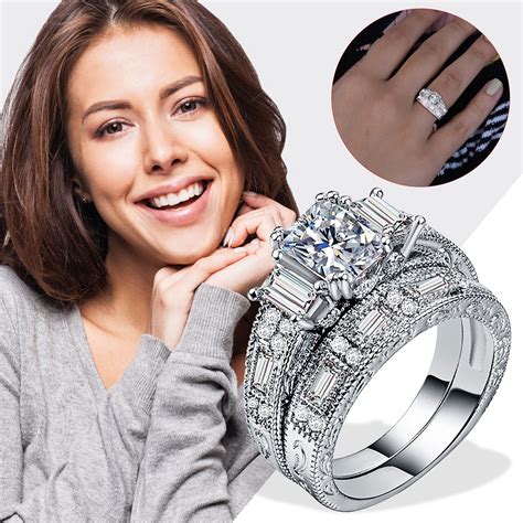 Xinwennn Fashion Cubic Zirconia Rhinestone Ring Engagement Ring Full Diamond Zirconia Ring Cute