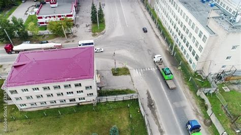 Spectacular View From Unmanned Quadrocopter The Movement Of The Column Of Trucks Trucks Drive