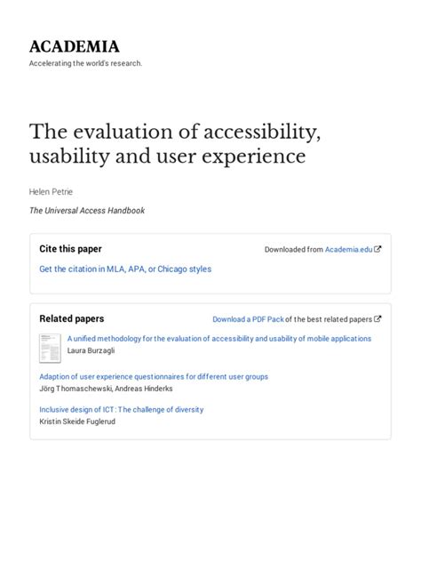 The Evaluation Of Accessibility Usability And User Experience Pdf Usability Accessibility