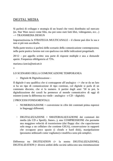 Riassunto Di Digital Media Appunti Di Sociologia Dei Media Docsity