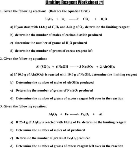Limiting Reactant Worksheet Answers For Chemistry Students
