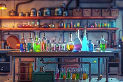 Premium Photo 3d Render Cartoonstyle Science Lab With Beakers