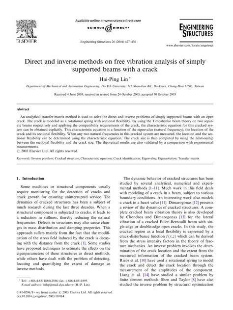 Pdf Direct And Inverse Methods On Free Vibration Analysis Of Simply Supported Beams With A