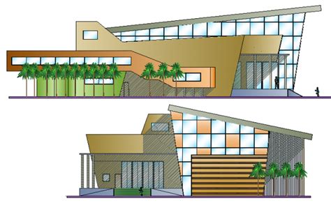 Elevation And Ground Floor Details Of Bus Terminal Design Dwg File