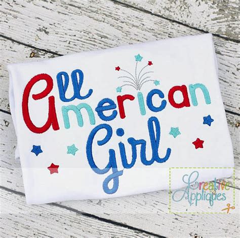 All American Girl Digital Machine Embroidery Design 4 Sizes All