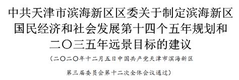 中共天津市滨海新区区委关于制定滨海新区国民经济和社会发展第十四个五年规划和二〇三五年远景目标的建议 工作