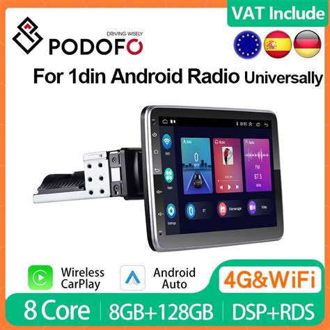 Podofo 1din Carplay Android Car Radio For Tesla Style Vertical Screen