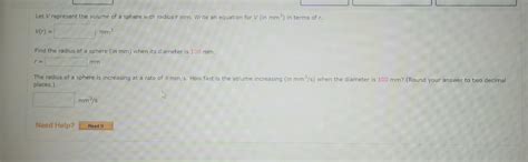 Solved Let V Represent The Volume Of A Sphere With Radius R