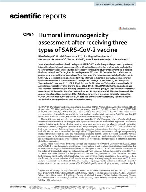 Pdf Humoral Immunogenicity Assessment After Receiving Three Types Of Sars Cov 2 Vaccine