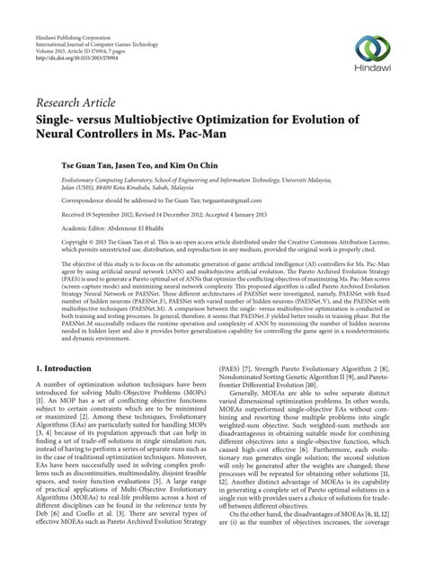Pdf Single Versus Multiobjective Optimization For Evolution Of Neural Controllers In Ms Pac Man