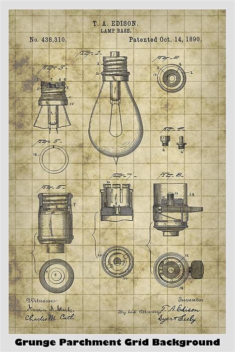 Thomas Edison Light Bulb Lamp Base Patent Print Art Poster Thomas