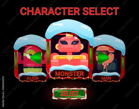 Character Selection Menu Interface With Snowy Christmas Theme For Gui