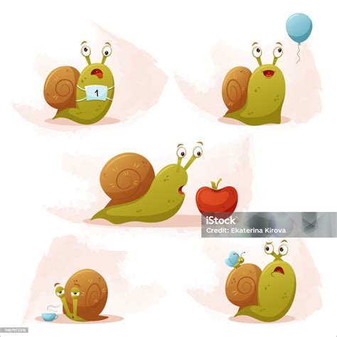 Set Siput Kartun Lucu Ilustrasi Vektor Ilustrasi Stok Unduh Gambar