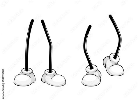 Comical Pair Of Legs And Cartoon Feet In White Shoes Standing And Walking Vector Set Stock