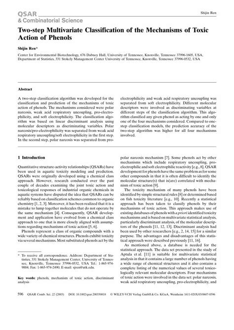 Pdf Two Step Multivariate Classification Of The Mechanisms Of Toxic
