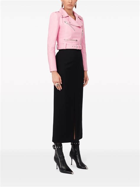 Alexander McQueen Cropped Leather Biker Jacket Pink FARFETCH
