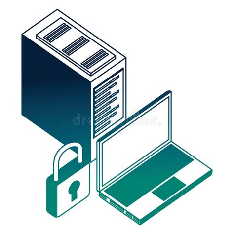 Laptop Computer Tower Cpu Security Network Data Stock Illustration