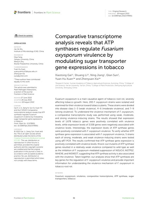 Pdf Comparative Transcriptome Analysis Reveals That Atp Synthases