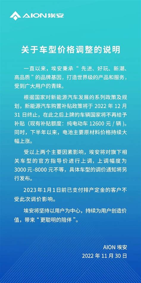 广汽埃安发布车型价格调整声明 正式宣布涨价 Carmeta