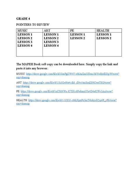 Mapeh 4 Pointers To Review Pdf