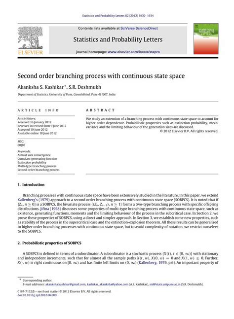 pdf second order branching process with continuous state space