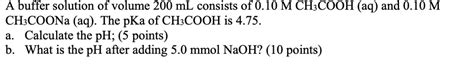 SOLVED: A buffer solution of volume 200 mL consists of 0.10 M CH;COOH (aq) and 0.10 M CH;COONa ...