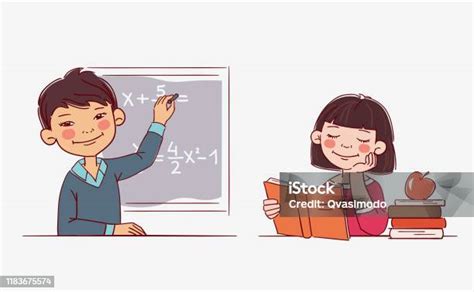 수업에서 교실에 있는 학교 아이들 학교 벡터 일러스트레이션으로 돌아가기 소녀에 대한 스톡 벡터 아트 및 기타 이미지 소녀