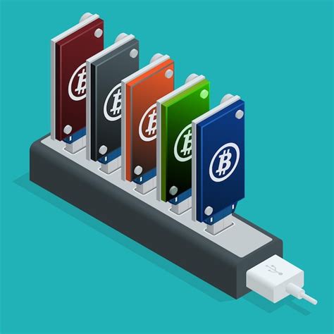 Premium Vector Bitcoin Mining Usb Devices In A Row Bitcoin Mining